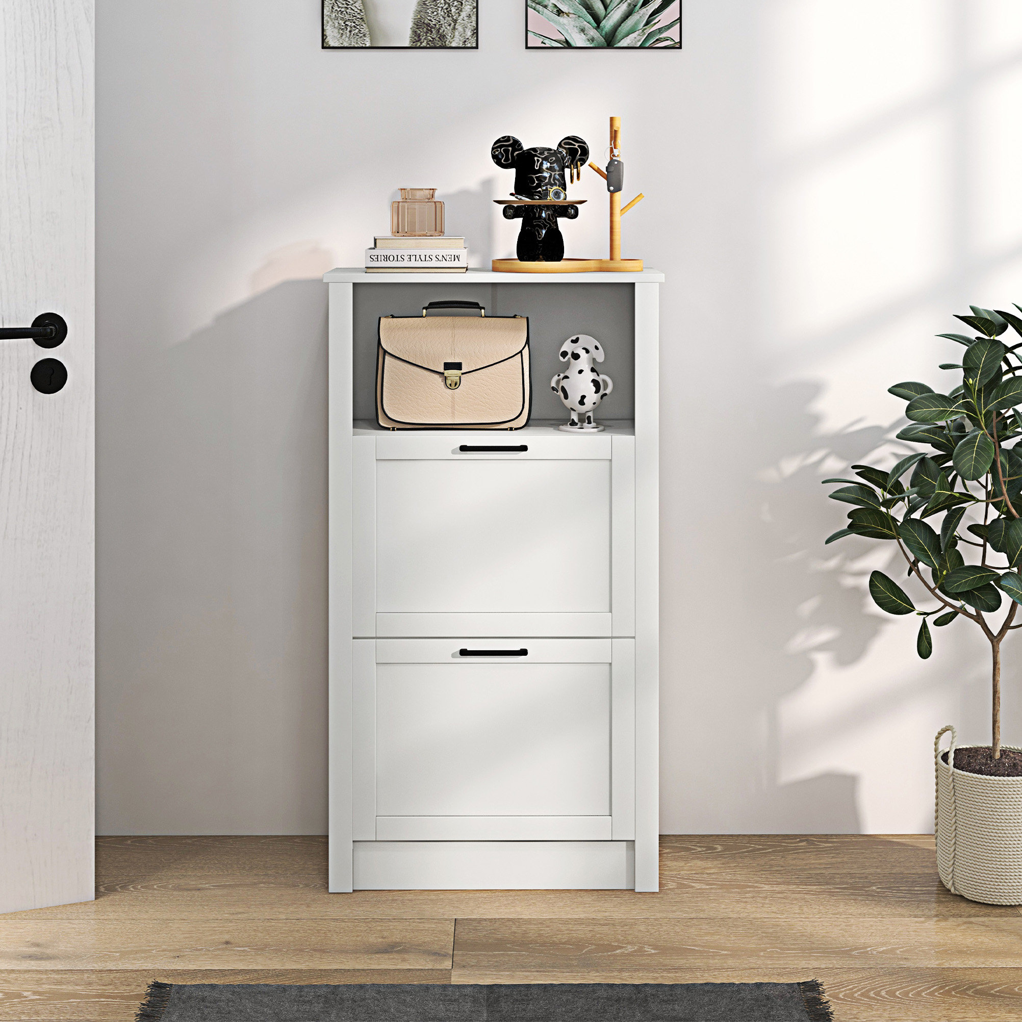 Lark Manor HOMCOM Shoe Storage Cabinet With Open Compartment And 2 Flip Drawers Wayfair